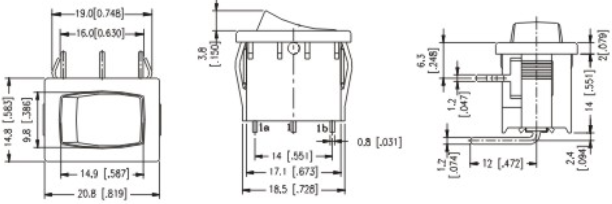 RA(R19A) ON-OFF Black Rocker Switch,21*15mm, T85/T105, 6A/12A/16A 250V.