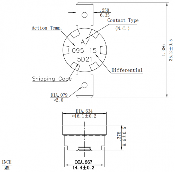 Taiwan KSD301 Automatic Thermostat, 16A 250V, T23-CF2-PB, UL/CUL ...